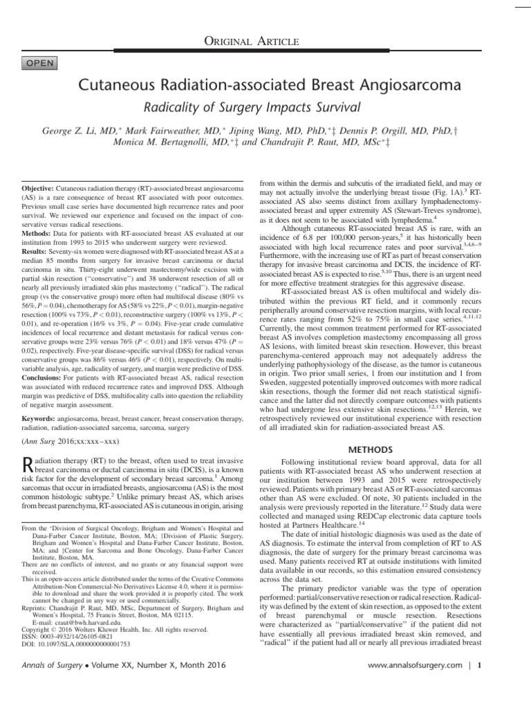 Cutaneous Radiation-Associated Breast Angiosarcoma | PDF | Breast ...