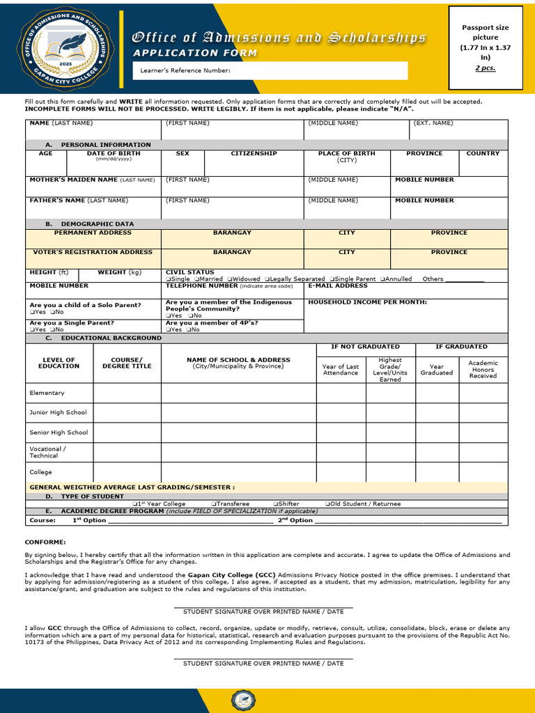 Admission Application Form 2024 v2 | PDF