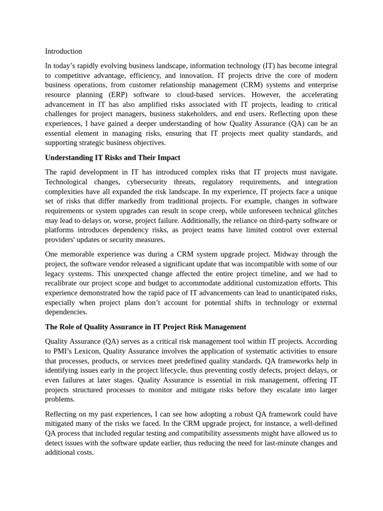 Draft | PDF | Quality Assurance | Risk Management