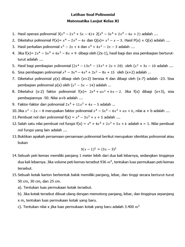 Soal Polinomial Kelas XI | PDF