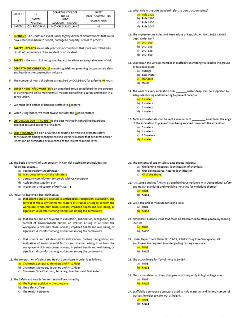 Cosh Exam | PDF | Occupational Safety And Health | Safety