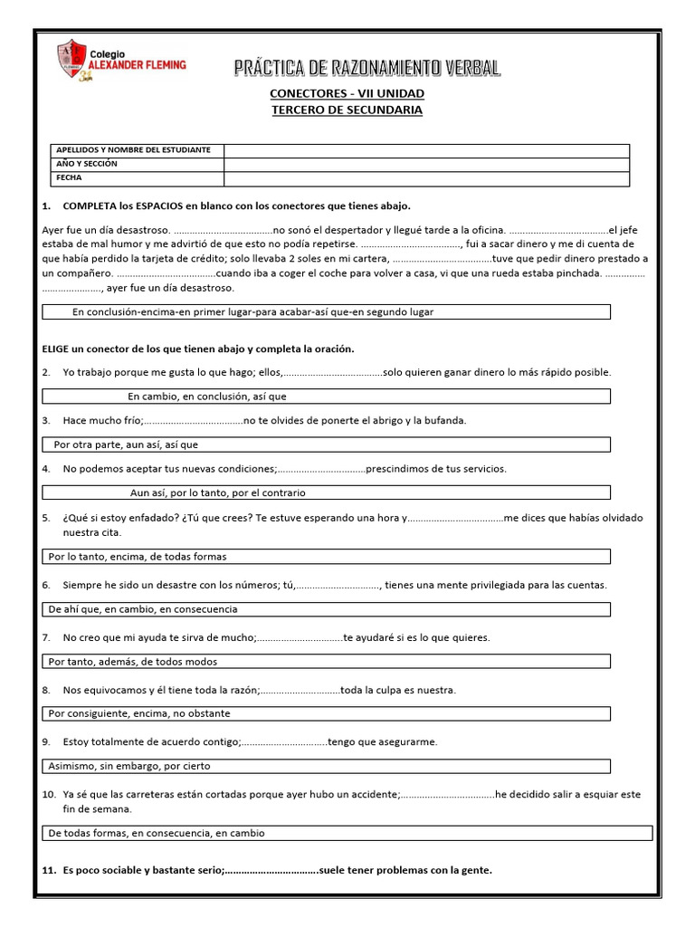 PRÁCTICA DE Conectores - Docx Octubre 26.docx OK | PDF