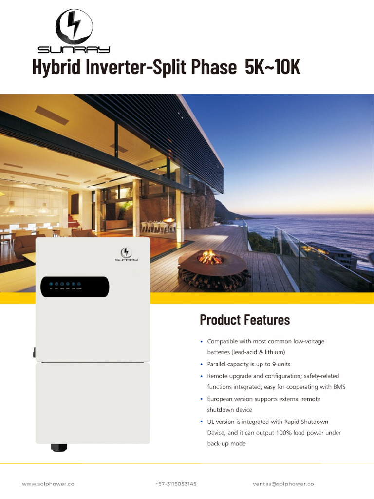 SUNRAY Hybrid Inverter - Split Phase 5K 10K | PDF