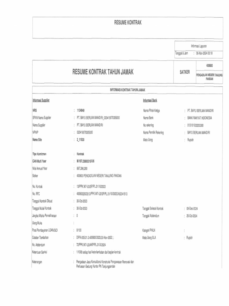 Resume Kontrak Bayu Add IV | PDF