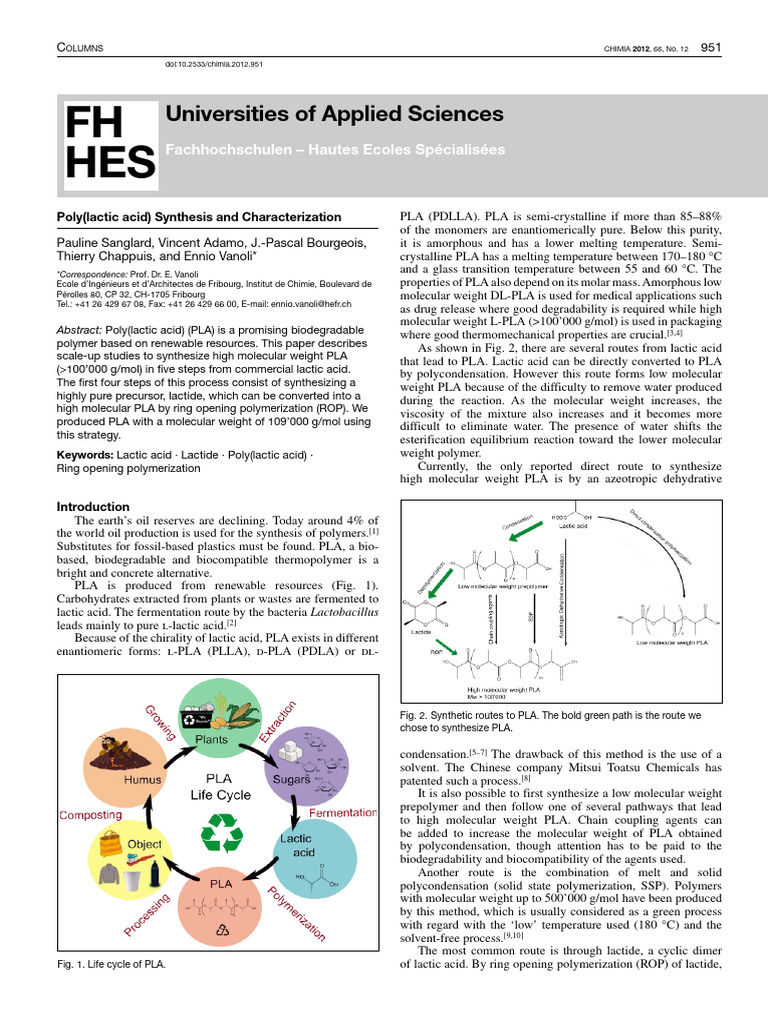 Poly (Lactic Acid) Synthesis and Characterization-CHIMIA2012,66,12 ...