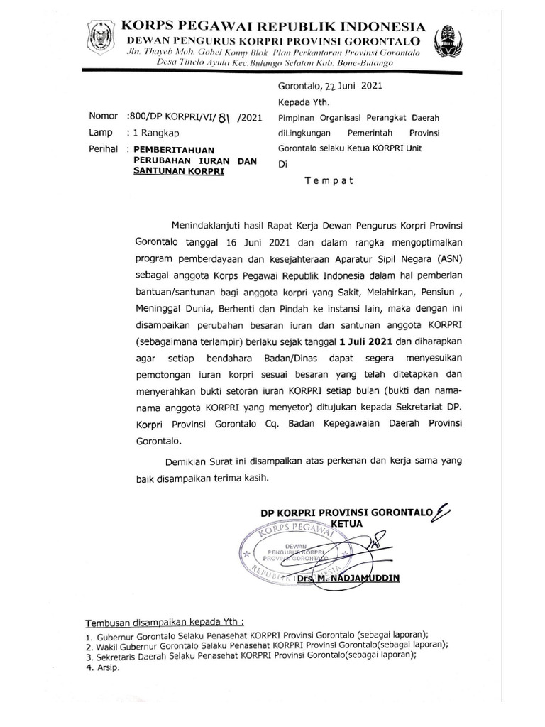 Pemberitahuan Perubahan Iuran Korpri | PDF