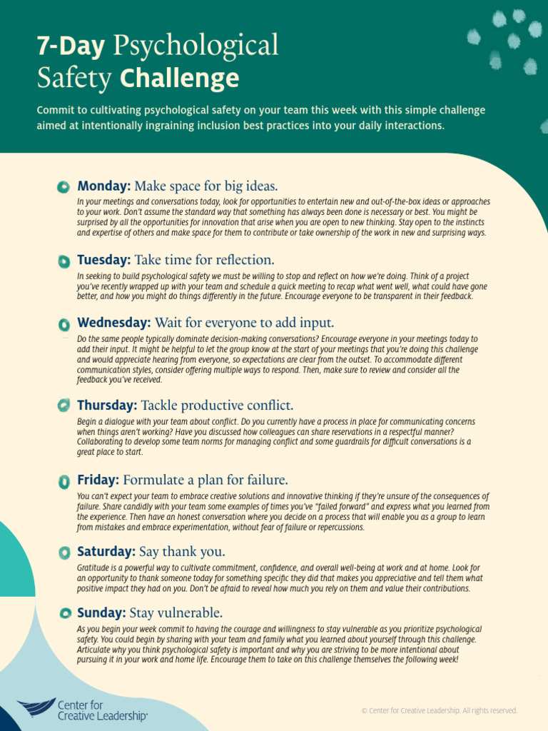 7-Day Psychological Safety Challenge | PDF | Leadership | Human ...