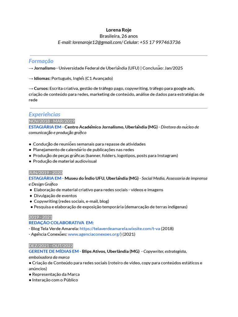 CV Lorena Roje | PDF | Publicidade | Redação publicitária (Copywriting)
