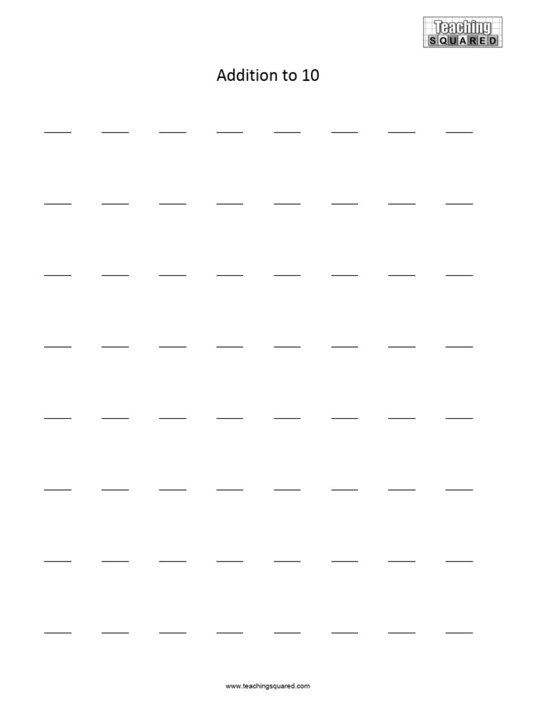 Addition To 10b Math Fact Worksheets | PDF