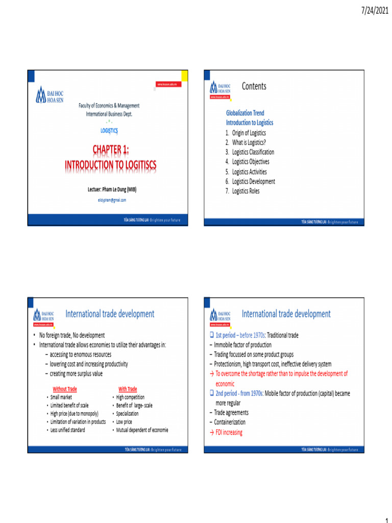 (Logistics) Chap 1 - Intro To Logistics - by PhamLe Dung - To SV | PDF | Logistics | Supply ...