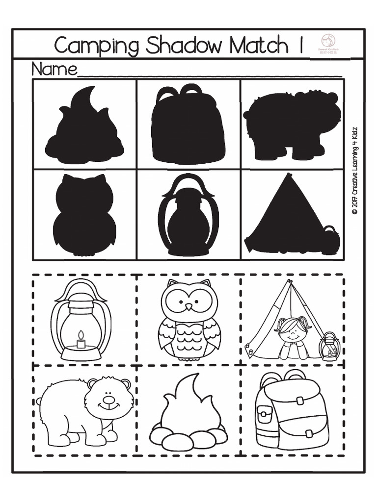 29 - Shadow Matching Camping Cut & Paste Worksheets | PDF