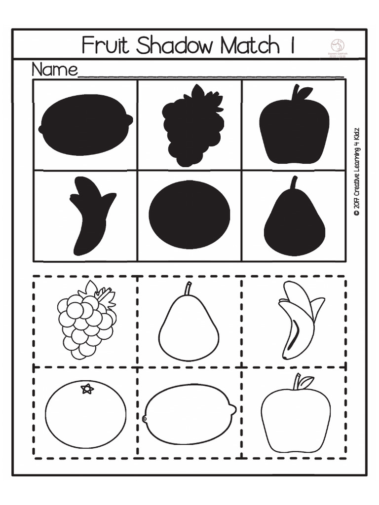 28 - Shadow Matching Fruit & Vegetable Cut & Paste Worksheets | PDF