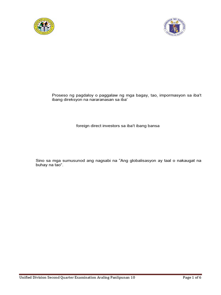 Aral. Pan-10-2nd-Quarter-Exam | PDF