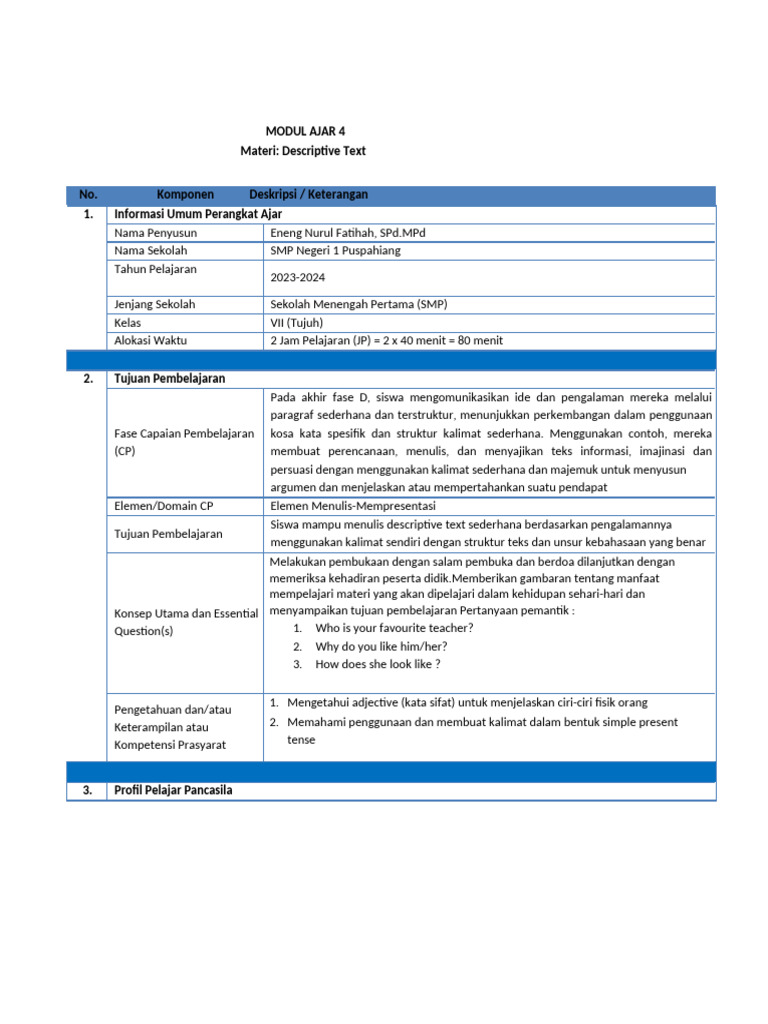 Modul Ajar Descriptive | PDF