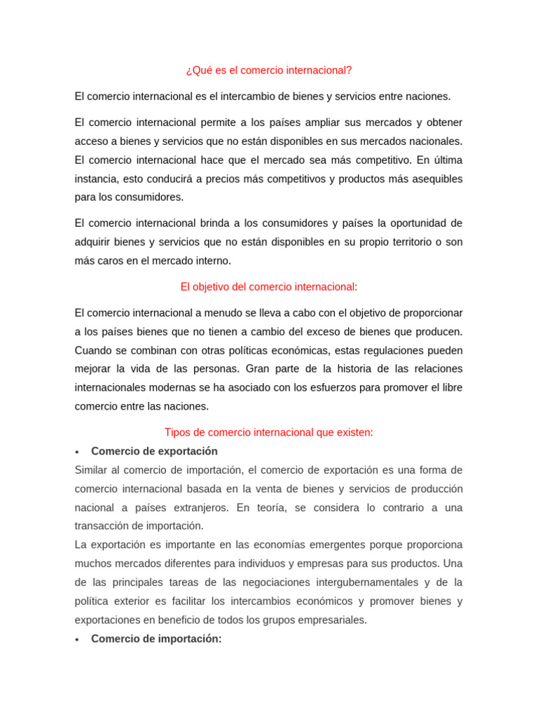 Definición y tipos de comercio internacional | PDF | Mercado (economía ...