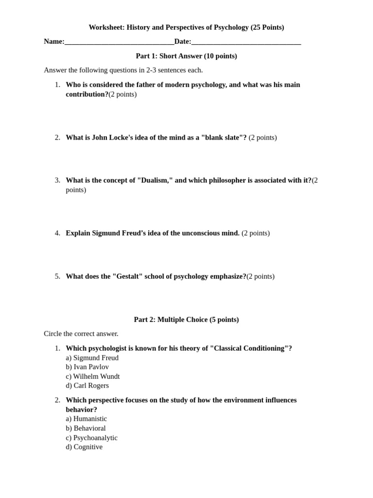 History and Perspectives of Psychology (25 Points) | PDF