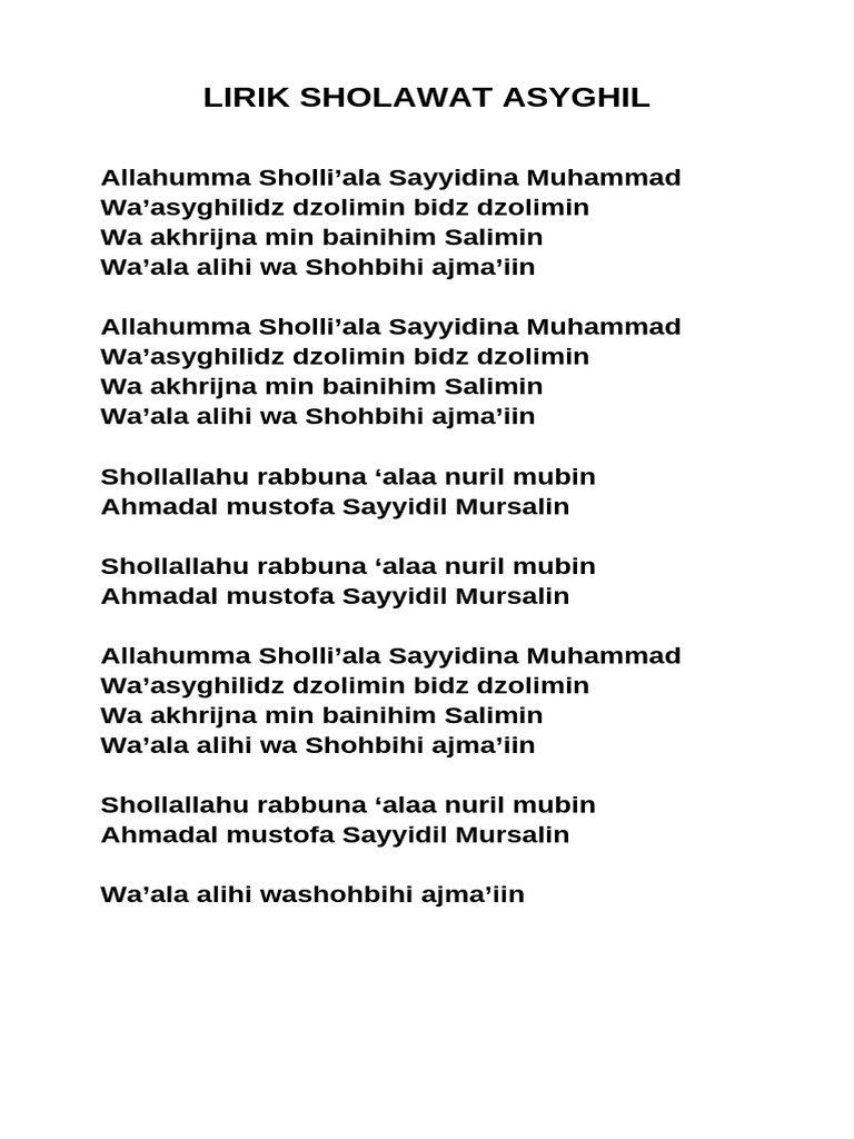Lirik Sholawat Asyghil | PDF