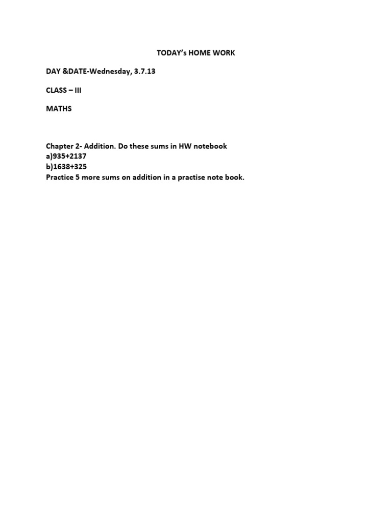 CBSE Class 3 Mathematics Worksheet (13) - Addition | PDF