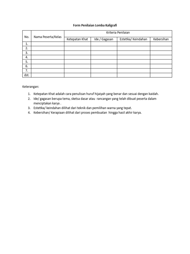 Form Penilaian Lomba Kaligrafi | PDF | Karier & Perkembangan
