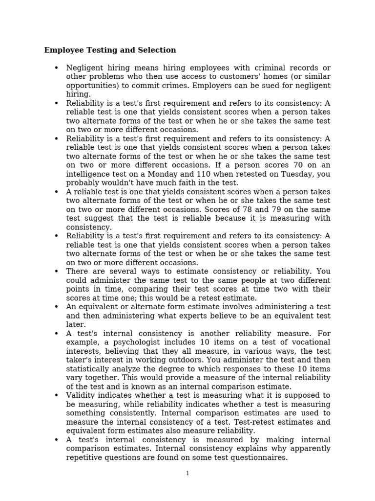 Employee Testing and Selection | PDF | Validity (Statistics ...