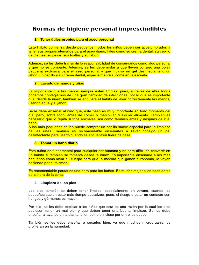 Normas de Higiene Personal Imprescindibles | PDF | Lentes de contacto ...