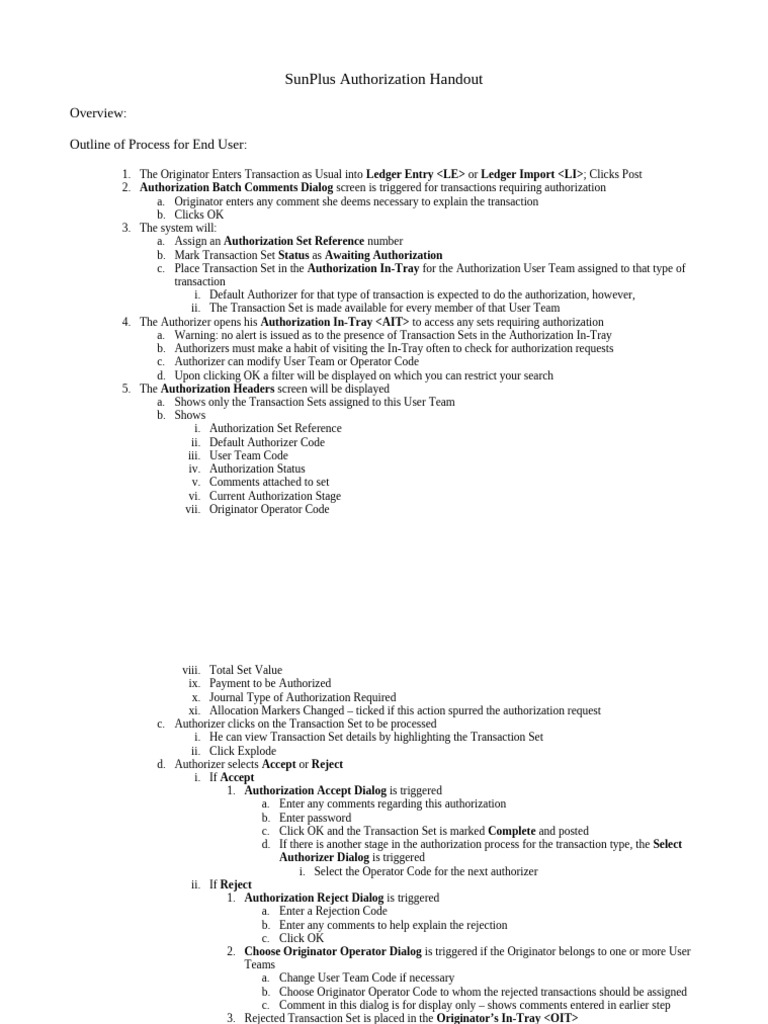 SunPlus Authorization Handout | PDF | Computing | Software