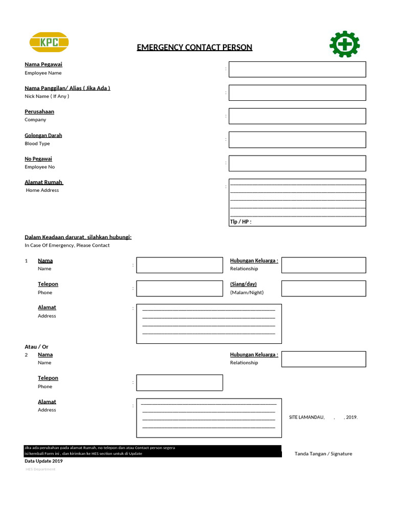 Kontak Darurat Pegawai PT. K | PDF