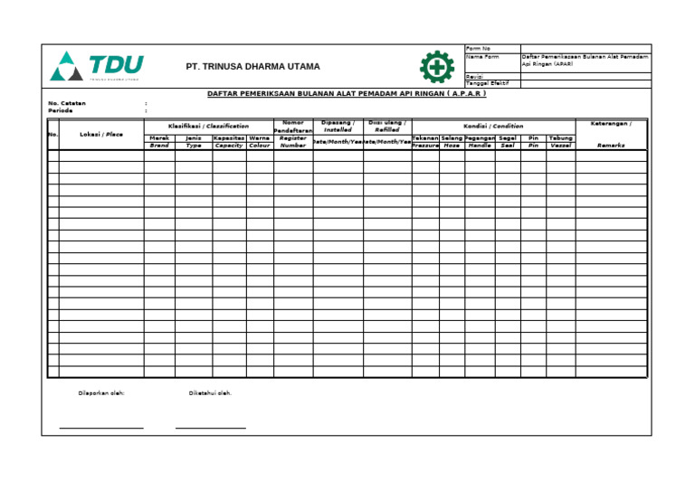 Form Inspeksi Apar | PDF
