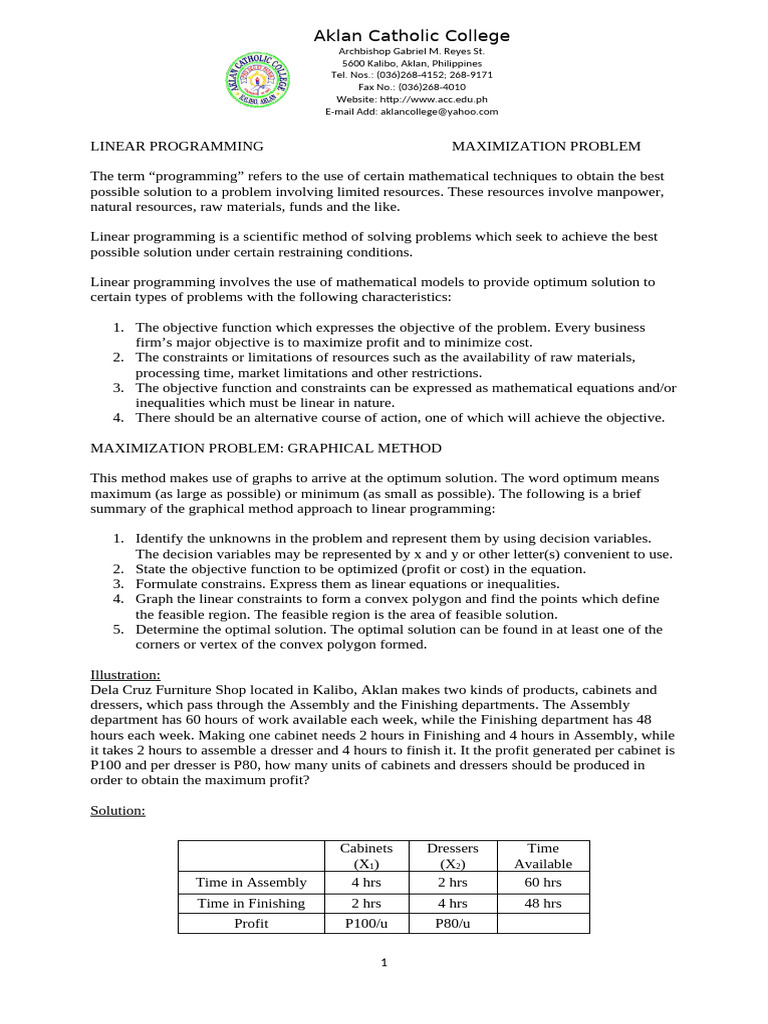 Lecture On Bus Math 3 - Linear Progamming - Maximization | PDF | Mathematical Optimization ...