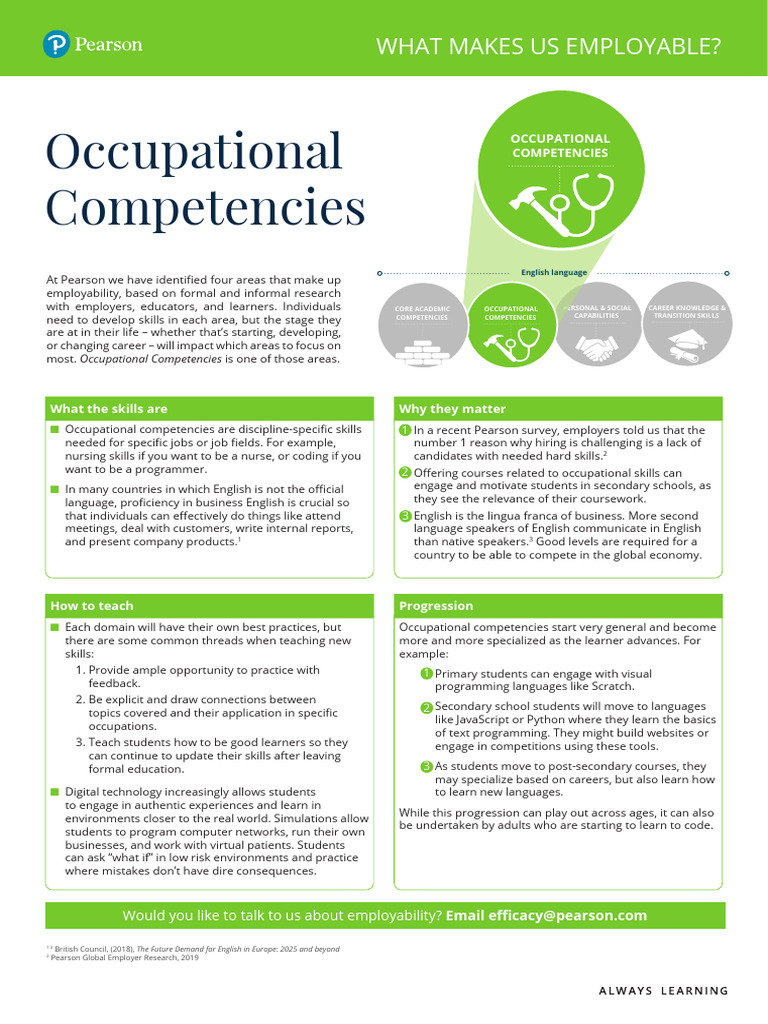 Occupational Competencies (Pearson) | PDF | English Language | Learning