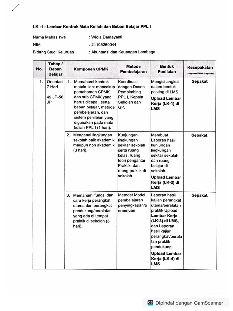 LK-1 Lembar Kontrak PPL Akuntansi | PDF