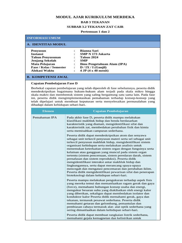 Modul Ajar Steam Hukum Pascal | PDF