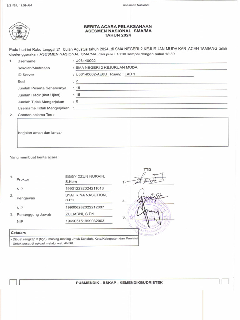 Berta Acara H-1 - Ses 2 | PDF