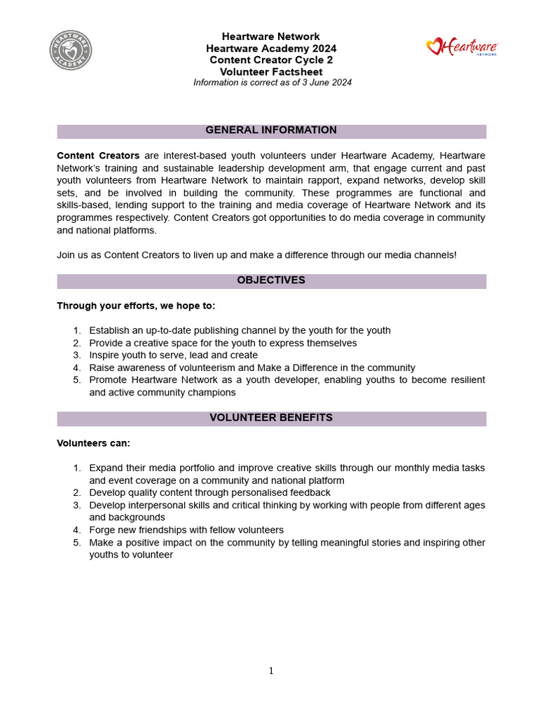 M&BM24 Factsheet For Content Creator 2024 Cycle 2 (UD 03 June 2024) | PDF | Volunteering