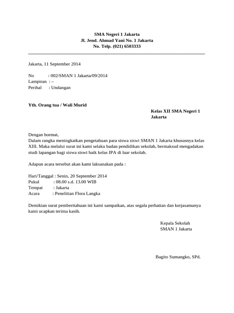 Contoh Surat Dinas Resmi Sekolah | PDF