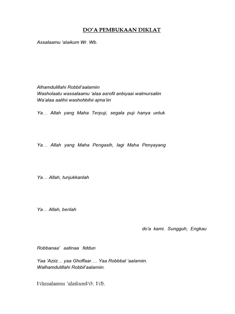 DOA PEMBUKAAN Bimtek | PDF