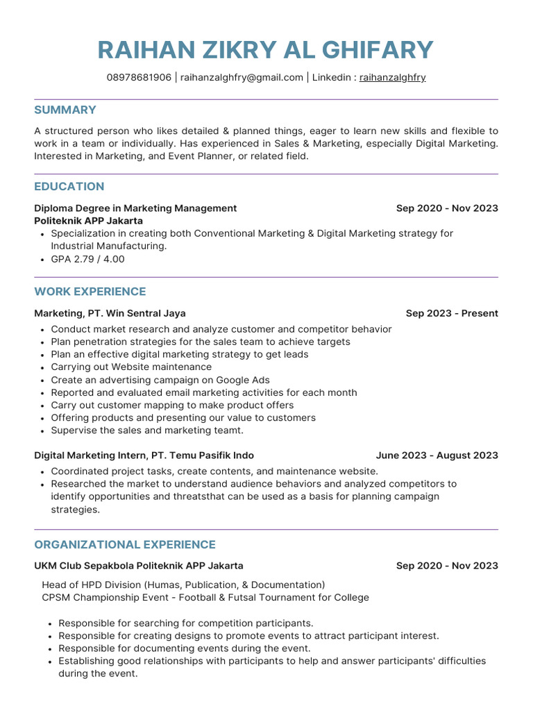 CV - Raihan Zikry Al Ghifary | PDF | Marketing | Digital Marketing