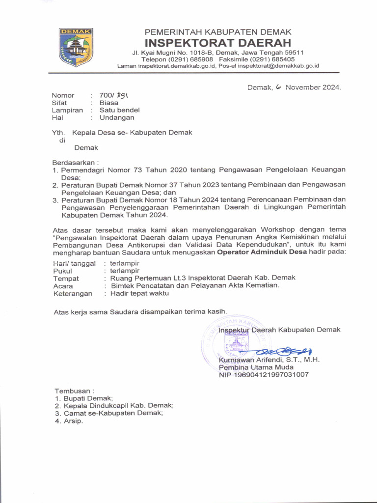 Undangan Bimtek Adminduk | PDF
