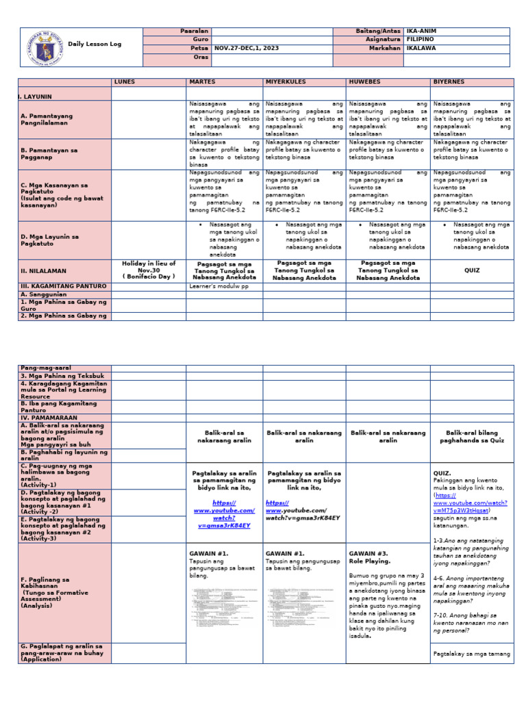 DLL GR6 Fil WK5 Q2 | PDF