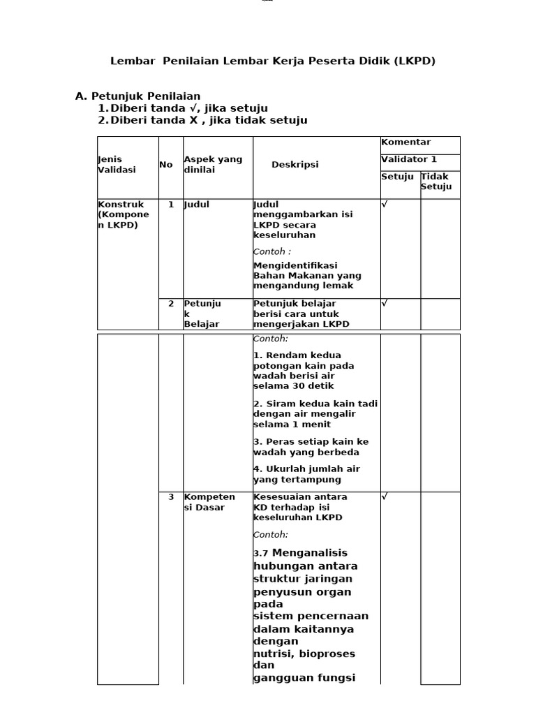Lembar Penilaian Lembar Kerja Peserta Didik | PDF
