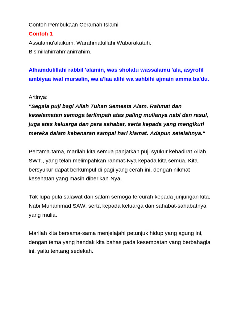 Contoh Pembukaan Ceramah Islami 24 | PDF