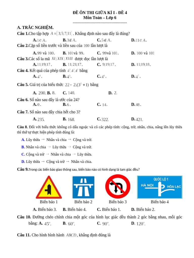 De 4,5 On Gk1 Toan 6 | PDF
