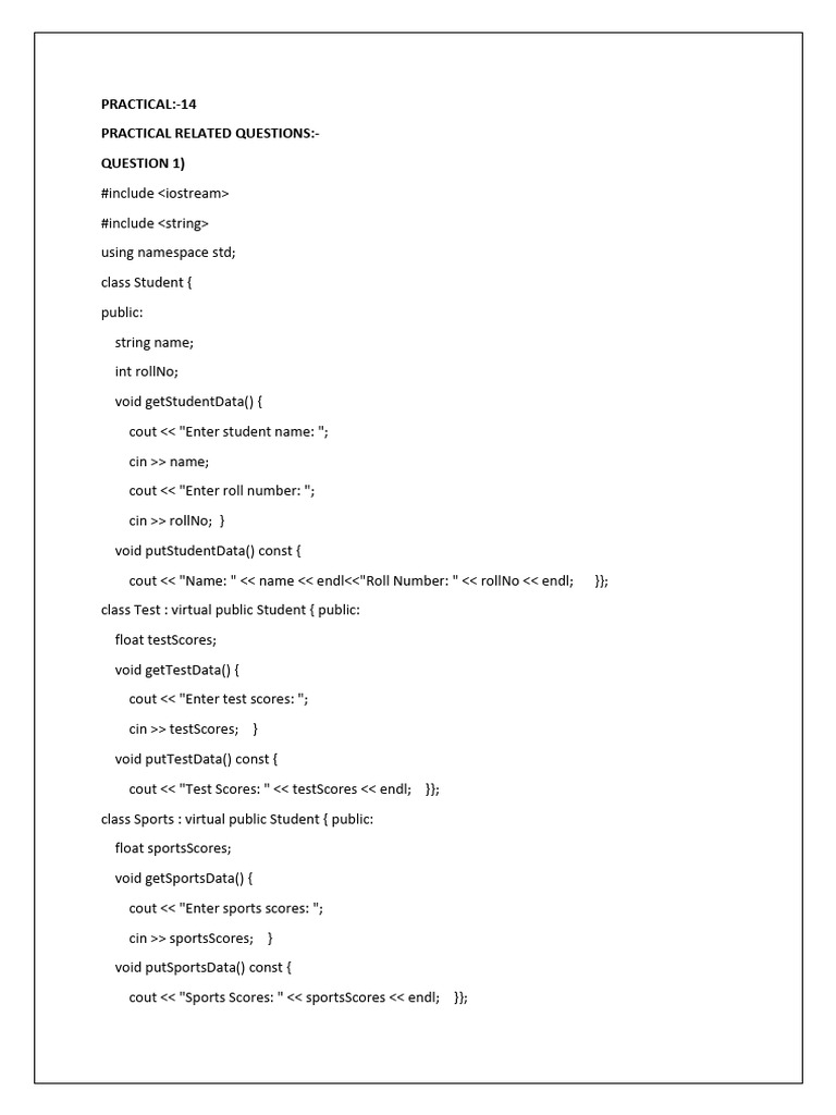PRACTICAL14 PRQ | PDF | Computer Programming | C++