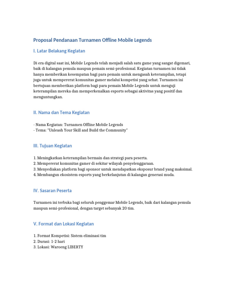 Proposal Pendanaan Turnamen Offline Mobile Legends | PDF