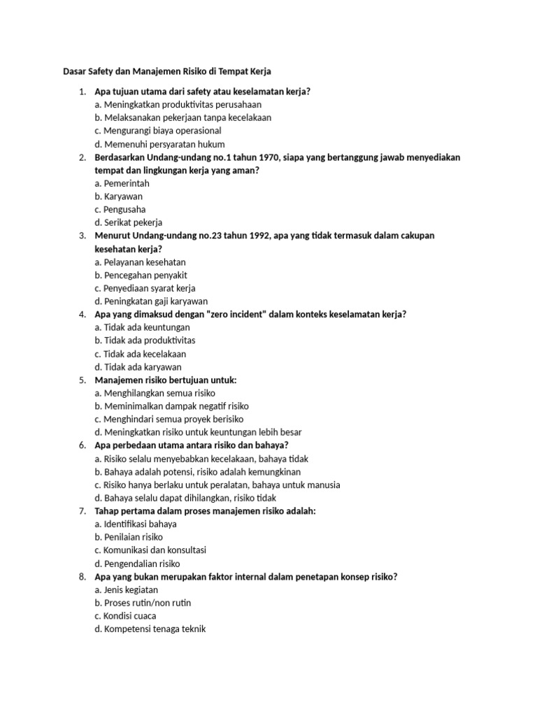 Soal Dan Kunci Jawaban Bab 1 General Safety | PDF