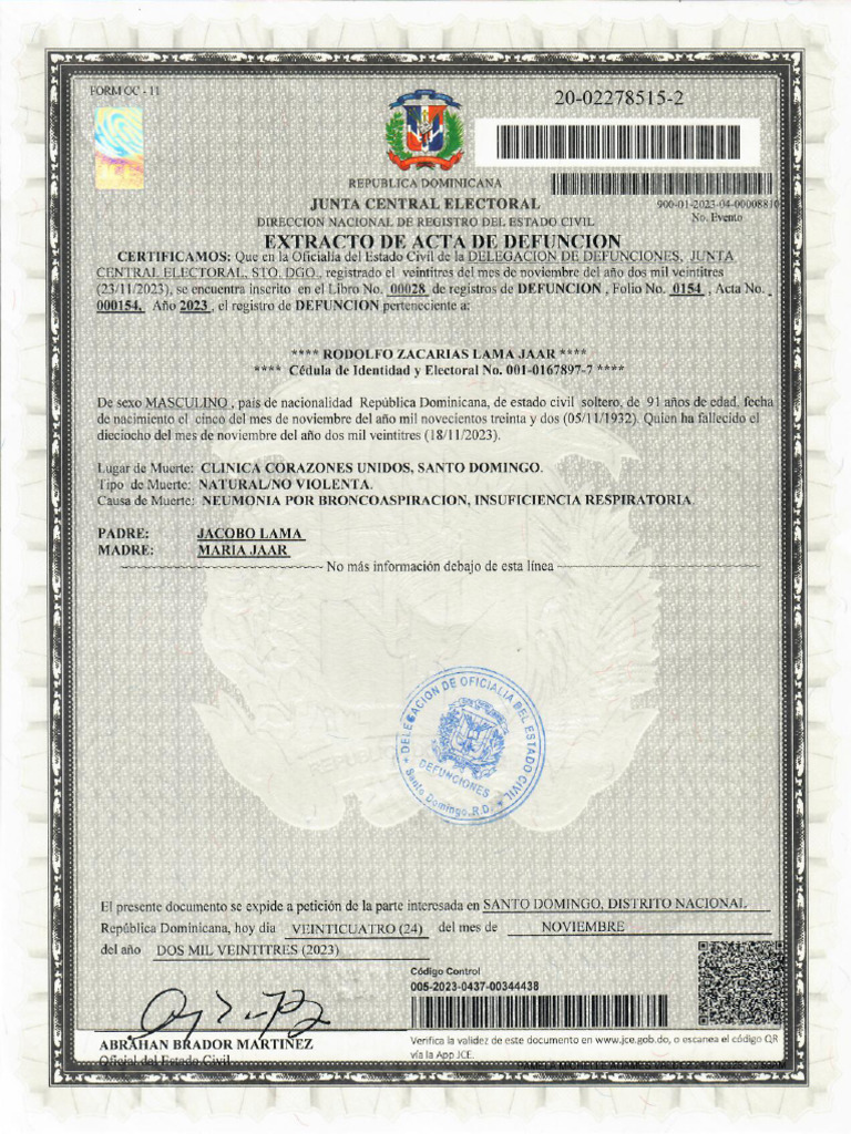 Acta Defuncion Don Rodolfo Lama | PDF