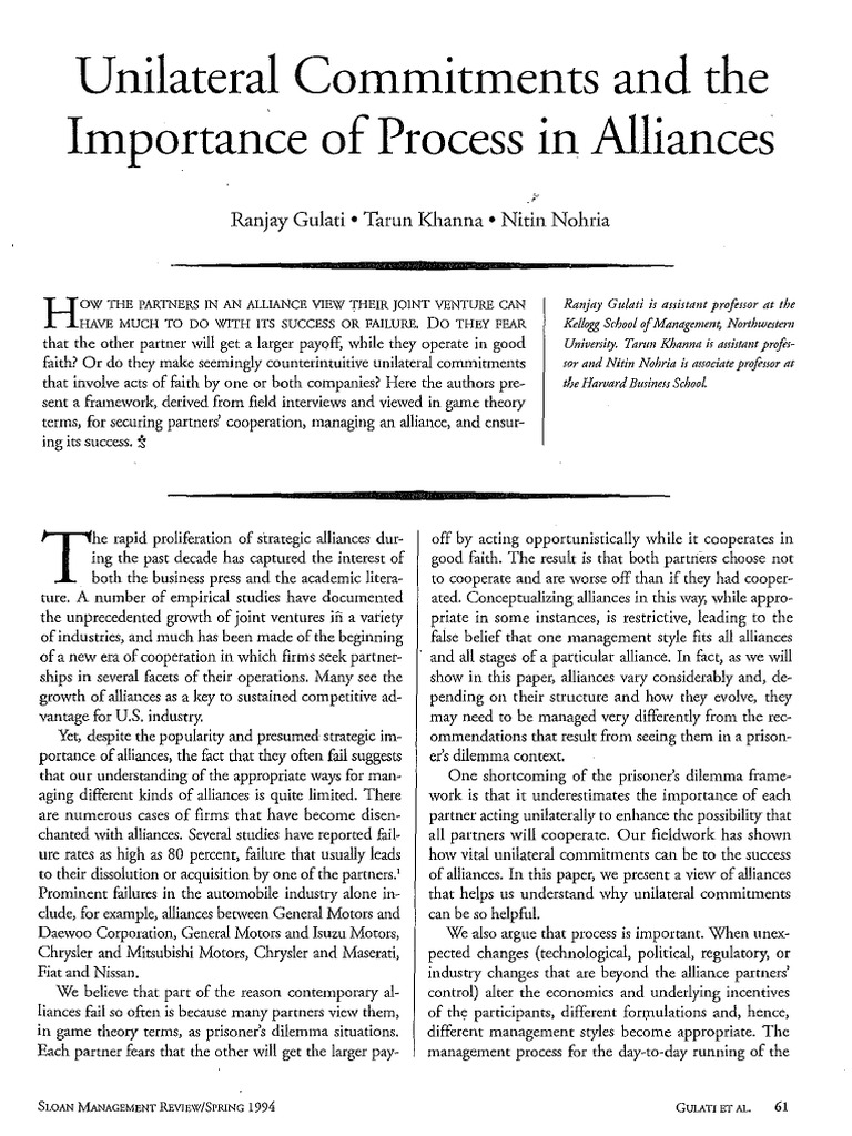 Class 5 - Optional Reading - Khanna Et Al 1994 - Unilateral Commitments ...