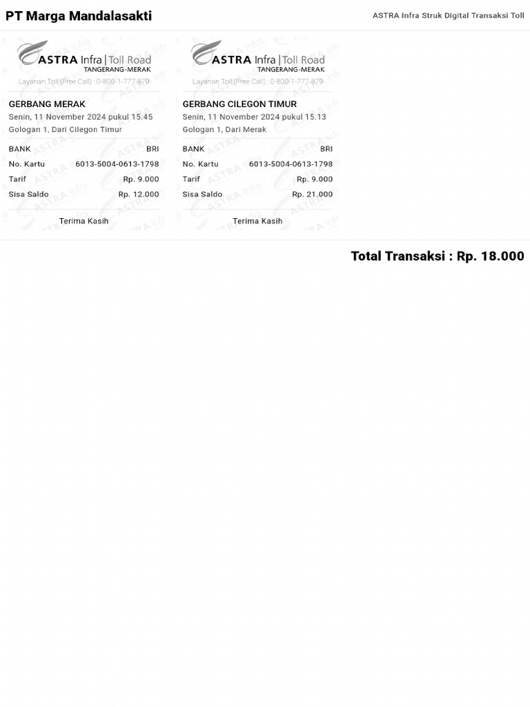ASTRA Infra Struk Digital Transaksi Toll - 20241111161955 | PDF