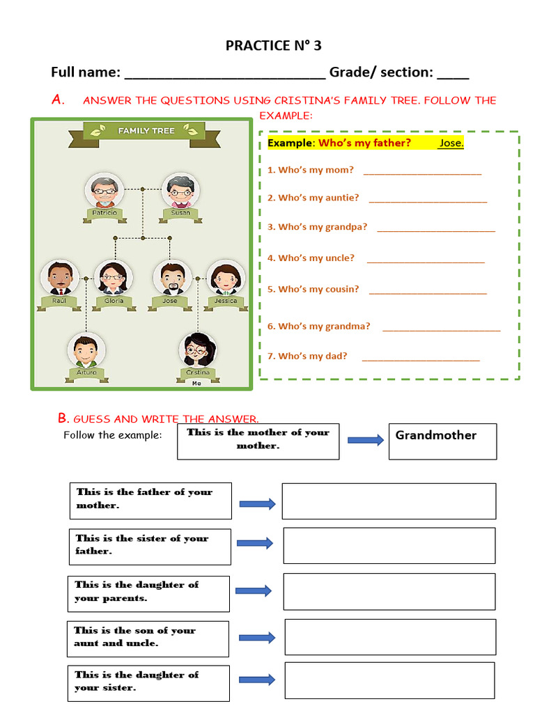 Family Tree Vocabulary Practice | PDF | Grandparent | Family