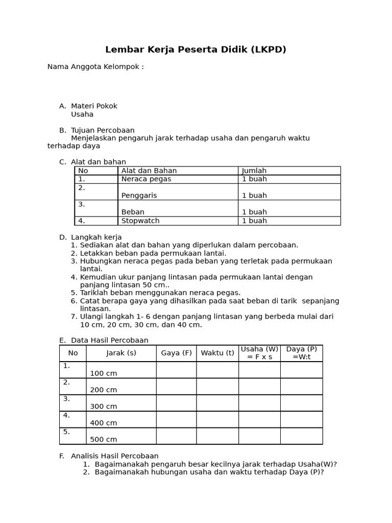 LKPD Usaha Dan Daya | PDF | Metode & Bahan Ajar
